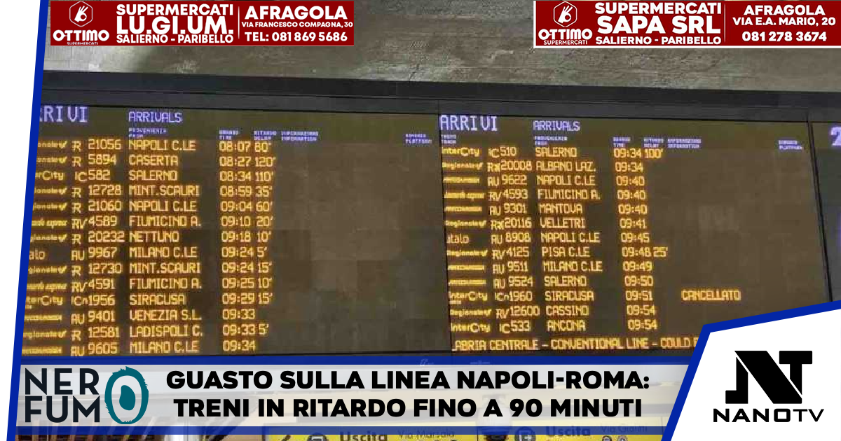 Guasto sulla linea Napoli-Roma: treni in ritardo fino a 90 minuti - Nano TV